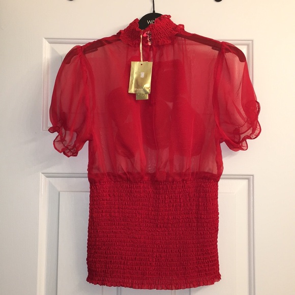 Bano | Tops | Sheer Red Blouse With Roses | Poshmark